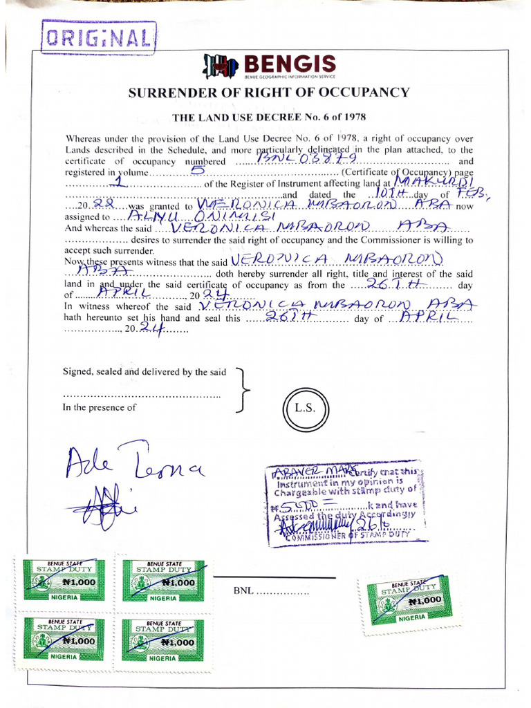Surrender of Right of Occupancy | PDF