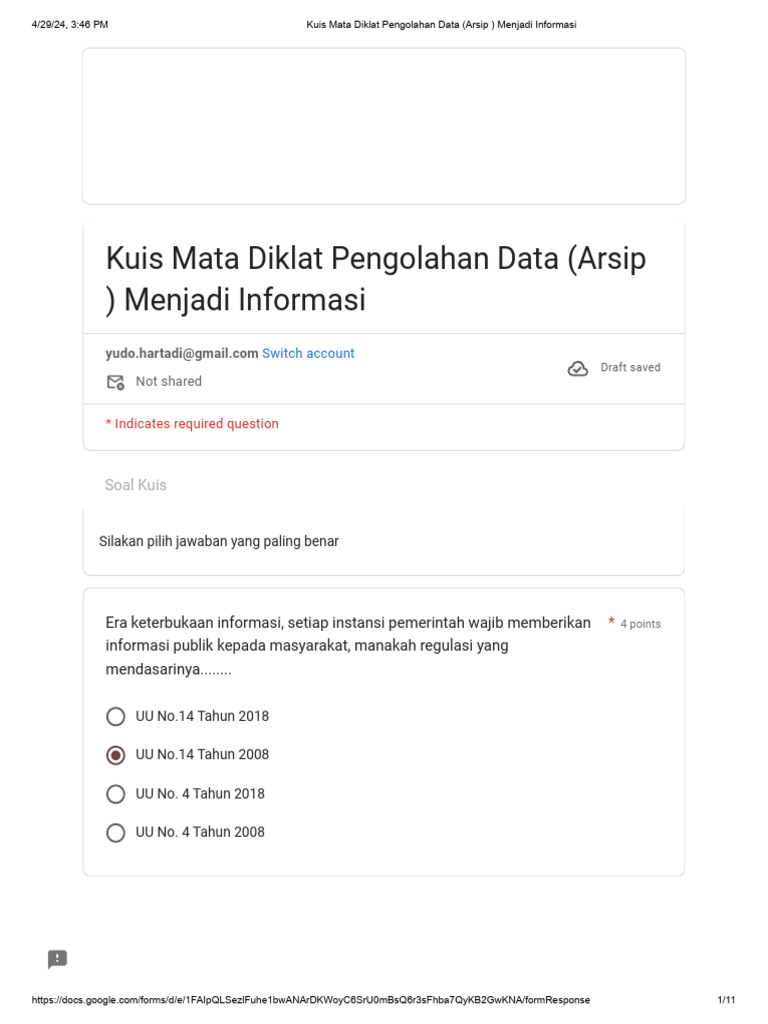 Kuis Mata Diklat Pengolahan Data (Arsip) Menjadi Informasi | PDF