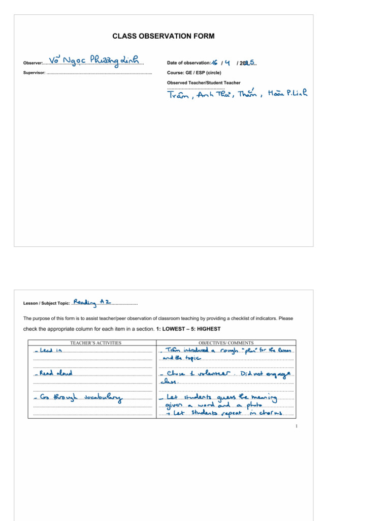 Observation Form - Tram | PDF
