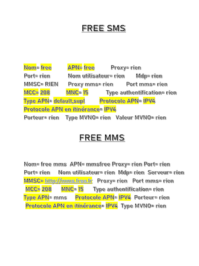 Reglage MMS Free SMS | PDF