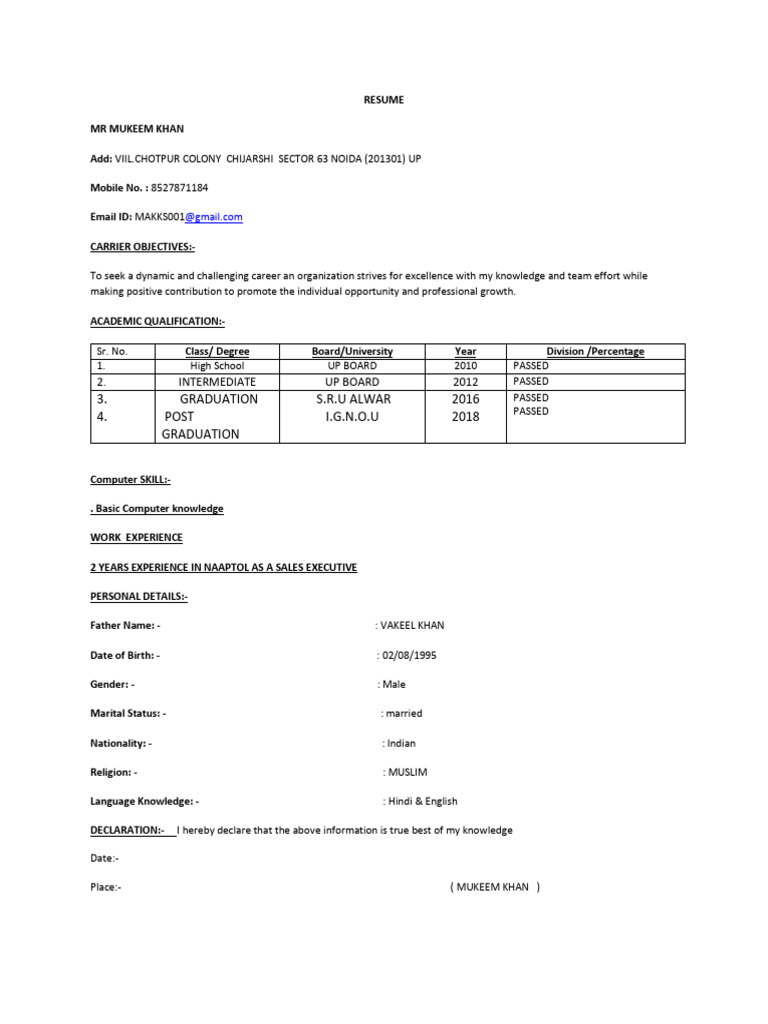 Normal Resume - Mukeem | PDF