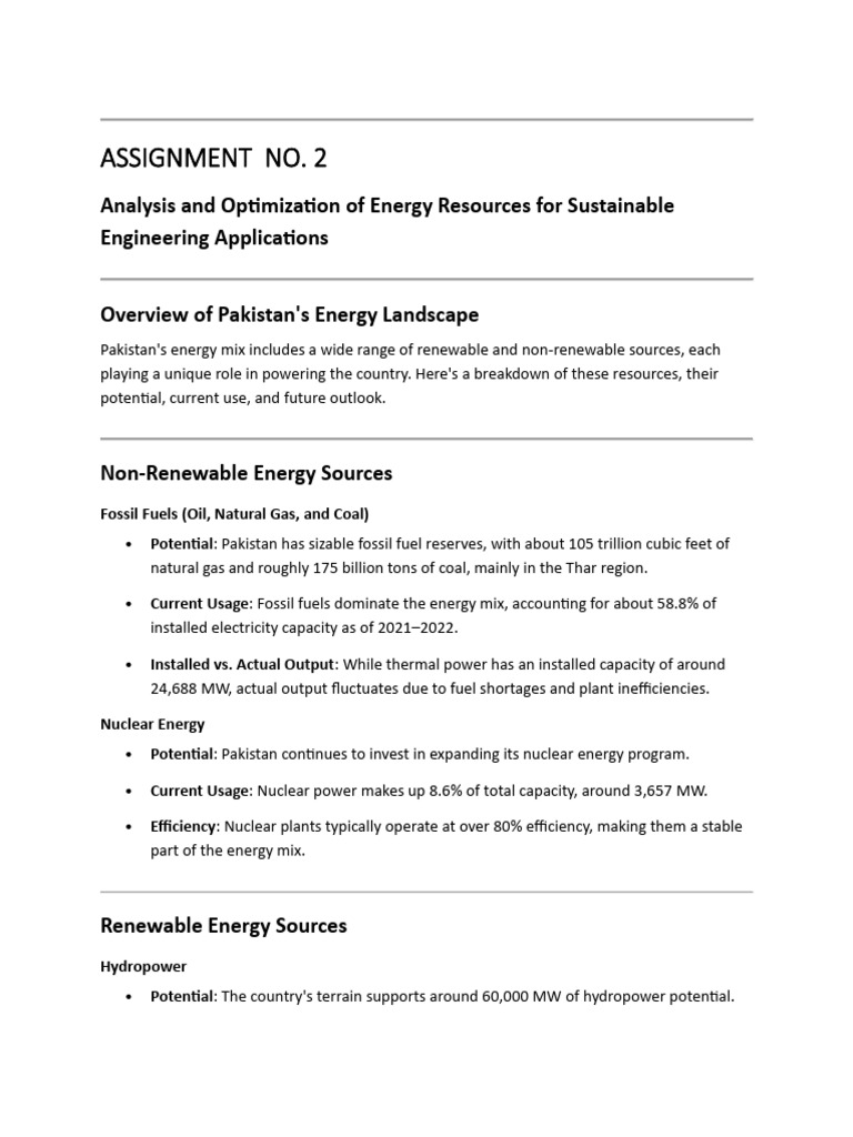ASSIGNMENT NO2 MINE | PDF | Electricity Generation | Energy Development