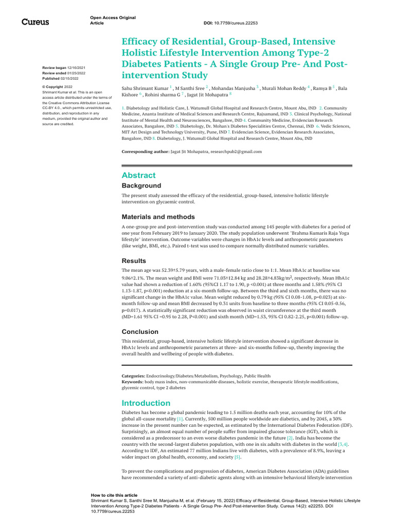 Rajayoga in DM Study | PDF | Body Mass Index | Glycated Hemoglobin