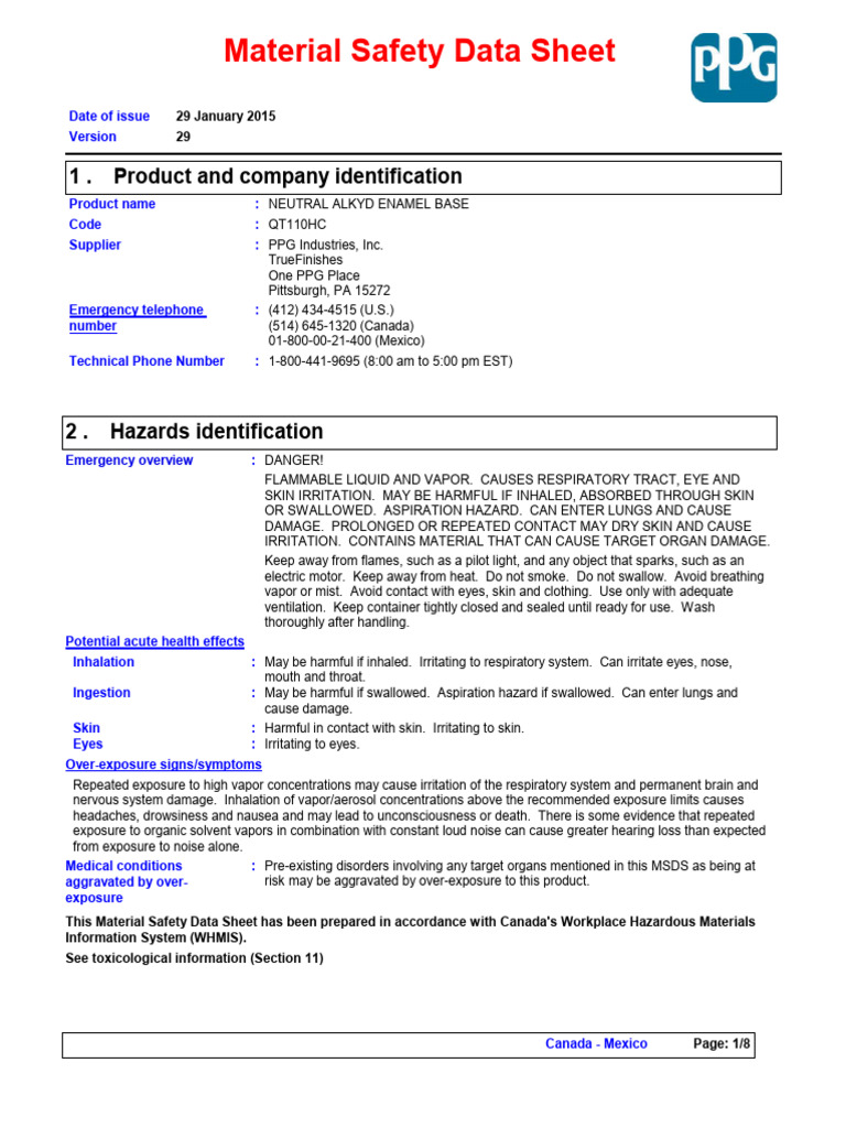 MSDS Spectracron-110 | PDF | Personal Protective Equipment ...