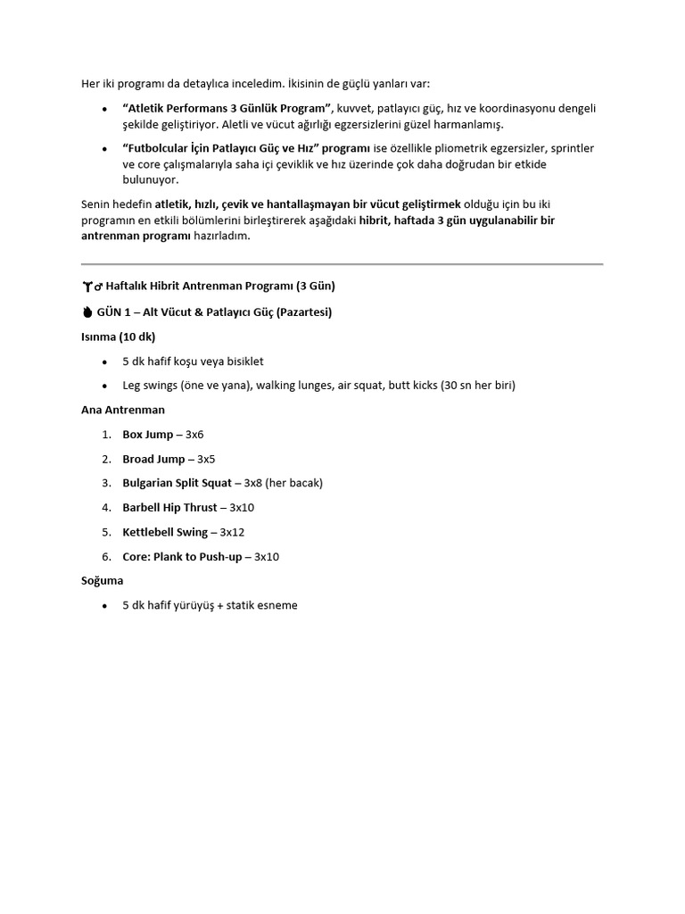 Hibrit Antrenman Programı | PDF