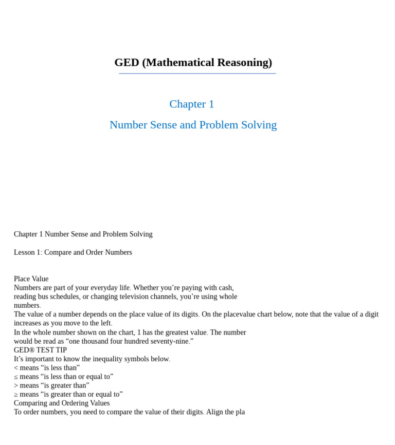 GED Maths Chapter 1 | PDF