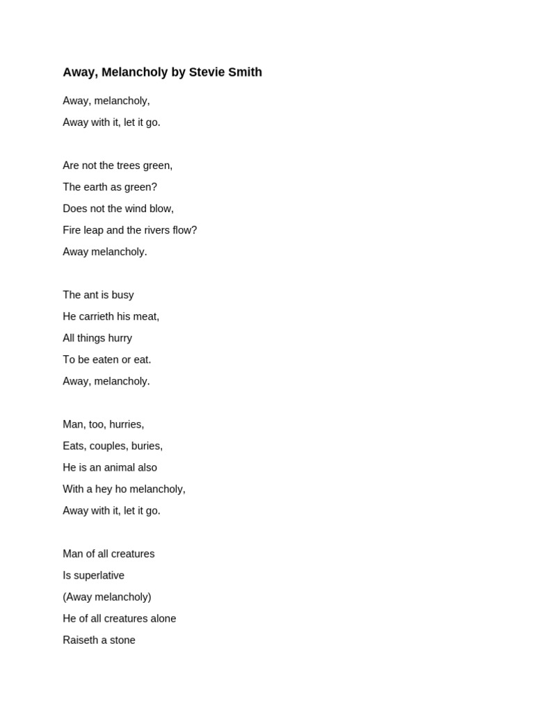 Away, Melancholy by Stevie Smith | PDF | Poetry