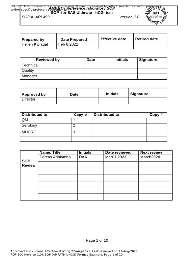 RDP 300 SOP (AMPATH UHCG) Format - Example | PDF | Human Chorionic ...
