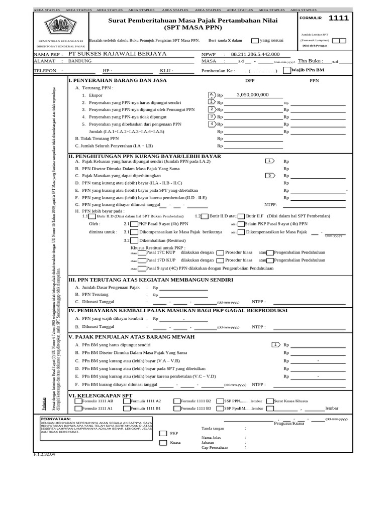 SPT Masa PPN 1111 - 017 - 230 - Fikri Hidayatullah | PDF