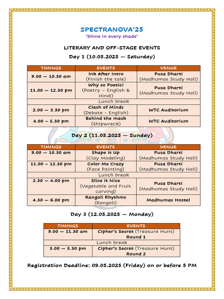 SpectraNova25 Event Schedule (Off-Stage) | PDF | Entertainment ...