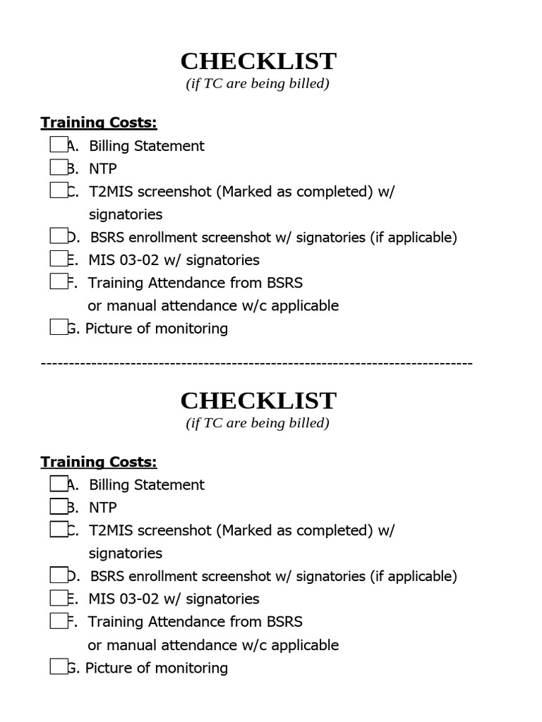 2nd Checklist (Please Include This On Billing) | PDF