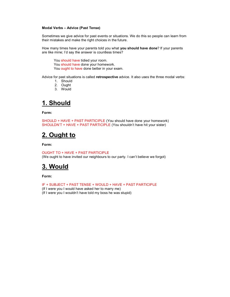 Modal Verbs - Advice | PDF