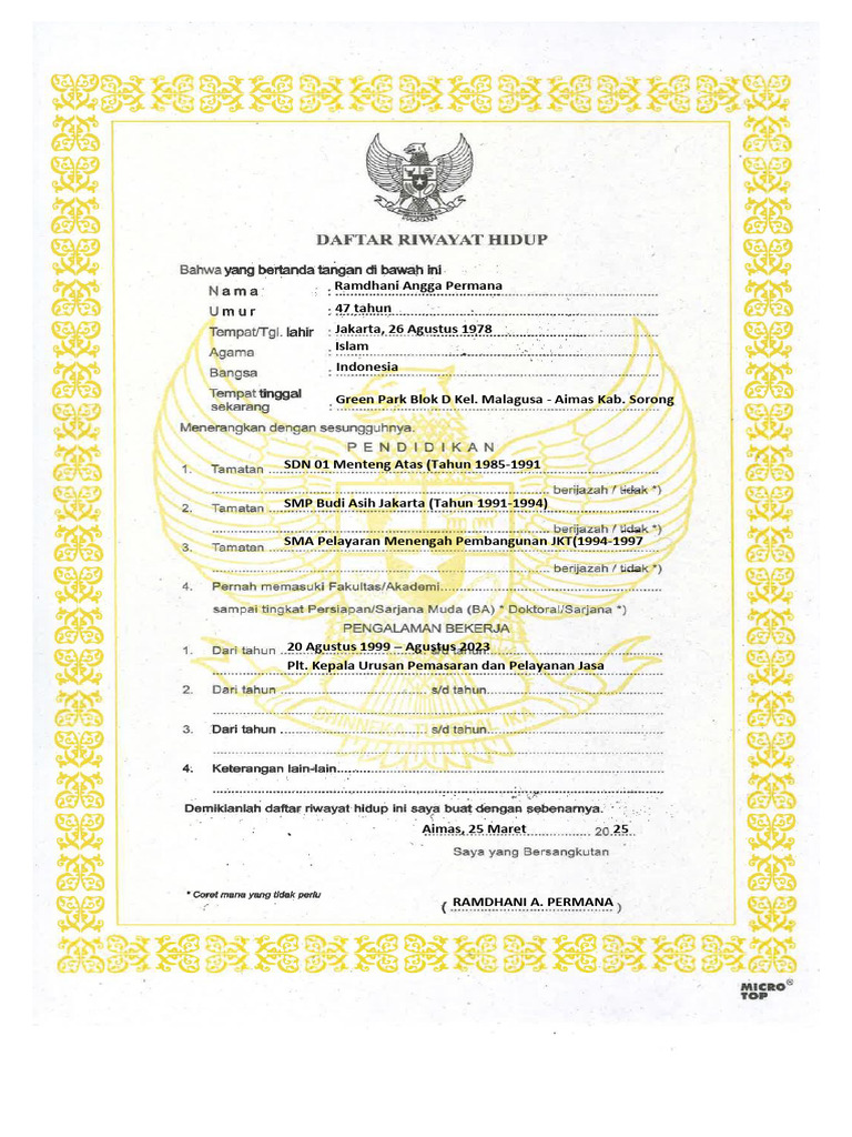 rIWAYAT hIDUP rAMDHANI | PDF