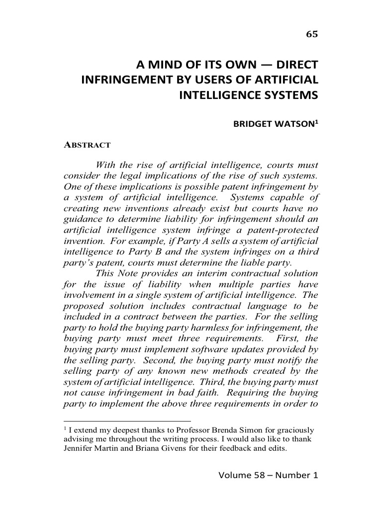 A Mind of Its Own Direct Infringement by Users of Artificial ...