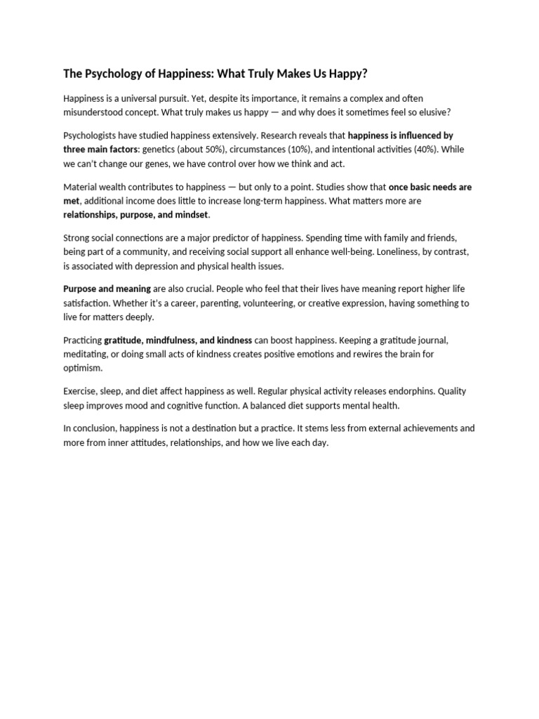 The Psychology of Happiness | PDF