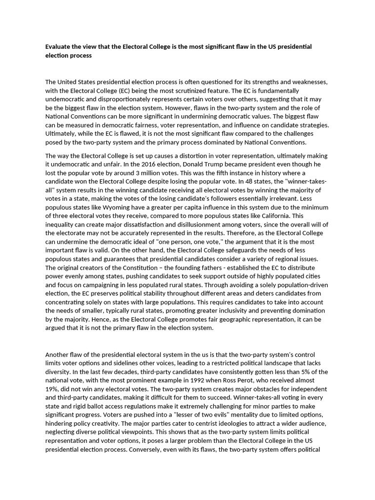 Evaluate The View That The Electoral College Is The Most Significant ...