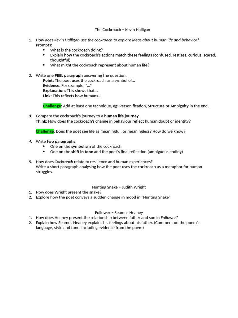 Analyzing Halligan's "The Cockroach" | PDF