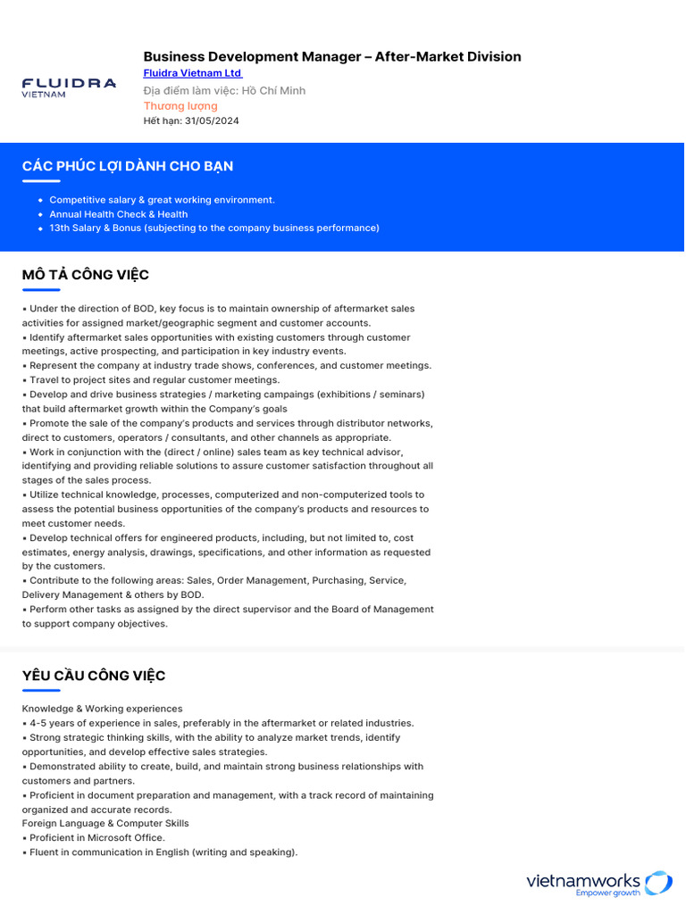 Business Development Manager Role in HCMC | PDF | Business | Business ...