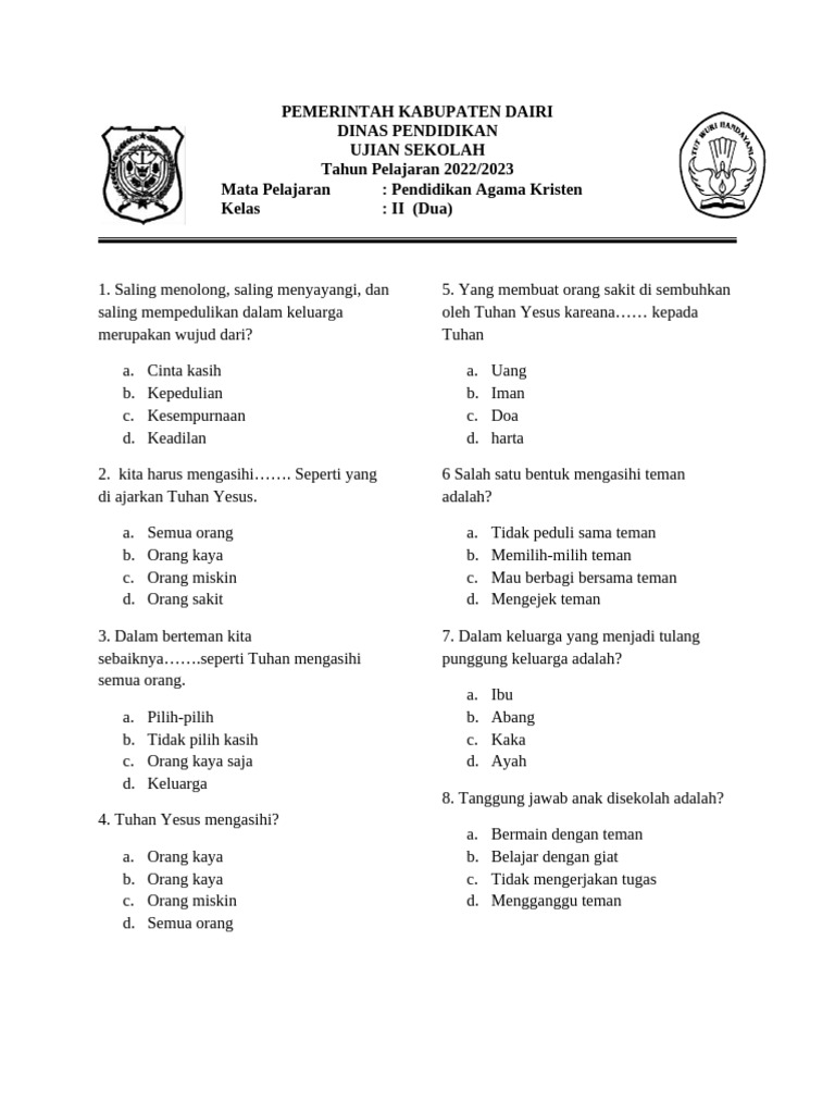 Soal Ujian Agama Kelas II | PDF
