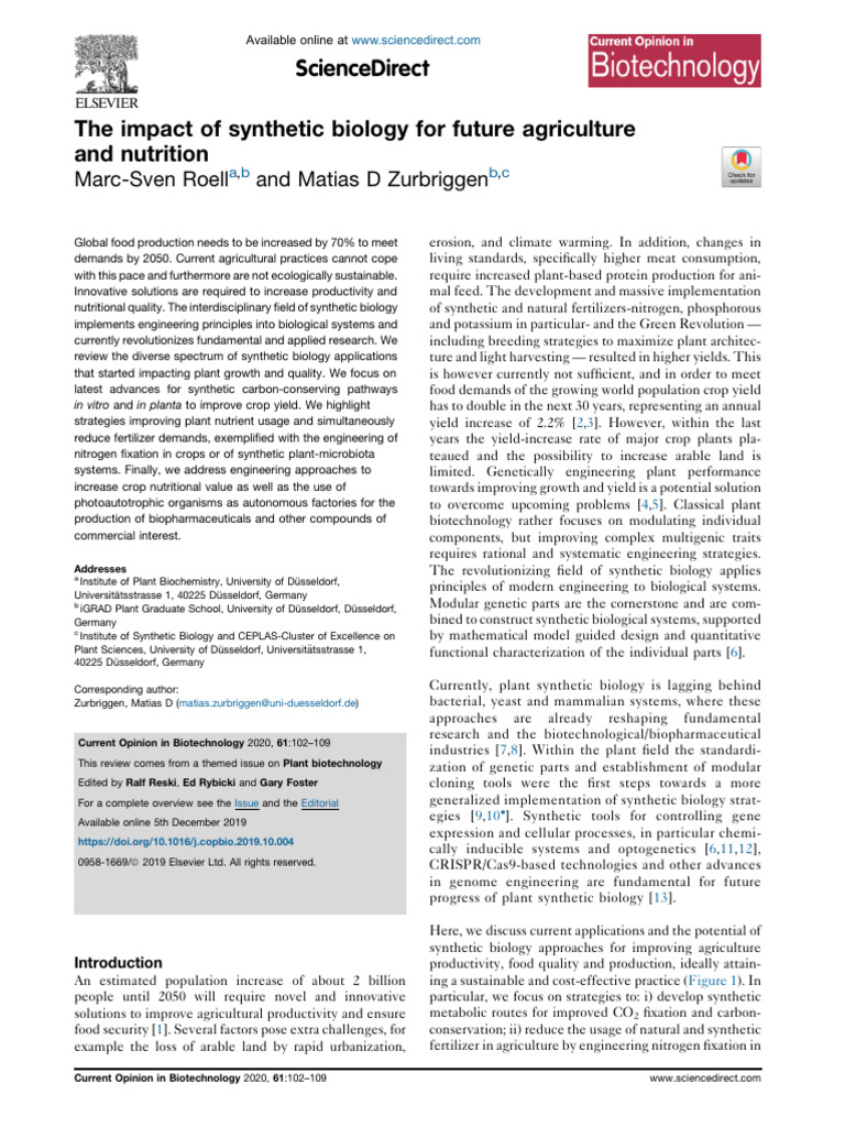 The Impact of Synthetic Biology For Future Agric 2020 Current Opinion ...
