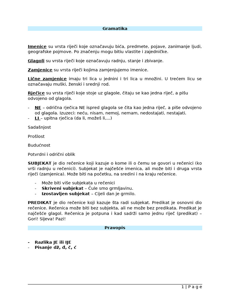 Gramatika I Dio Pravopisa | PDF