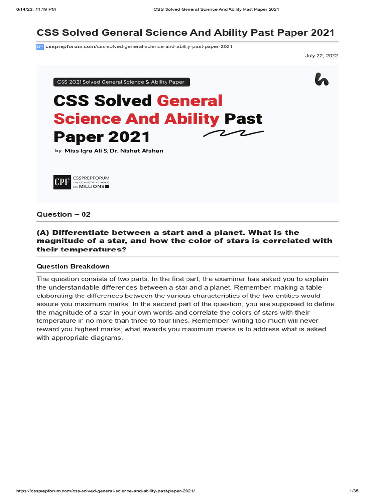 CSS Solved General Science and Ability Past Paper 2021 | PDF | Atmosphere Of Earth | Circulatory ...