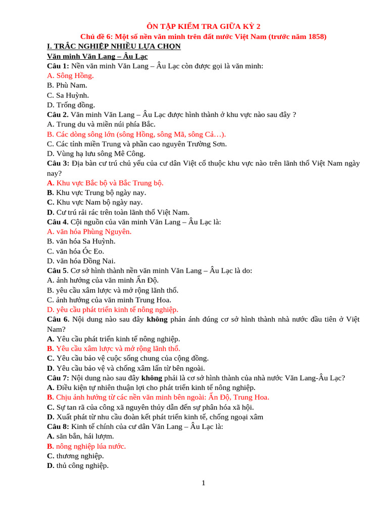 ÔN TẬP - sử 10 - GK2 | PDF