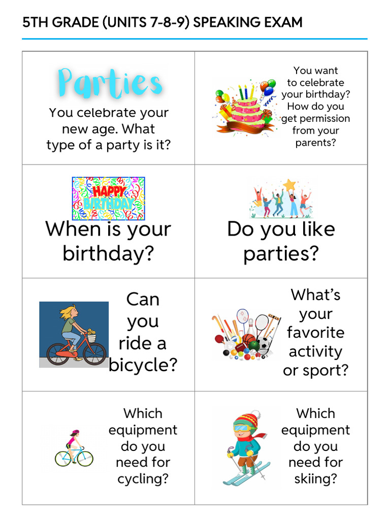 5TH Grade Units 7-8-9 Speaking Cards | PDF