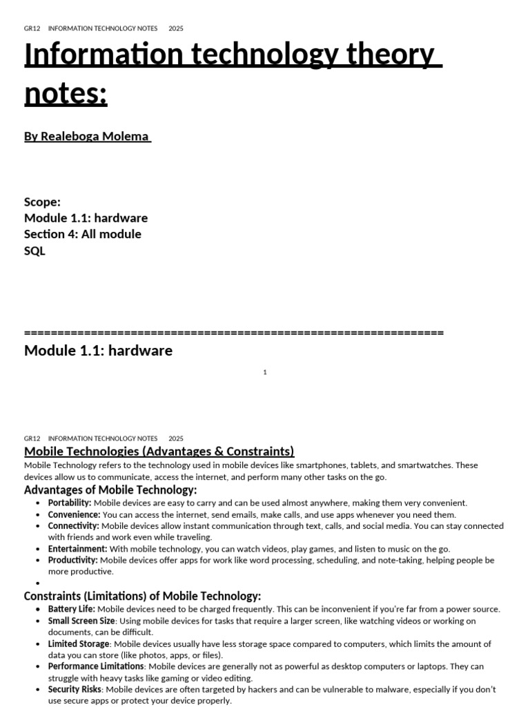 Information technology theory notes | PDF | Databases | Solid State Drive
