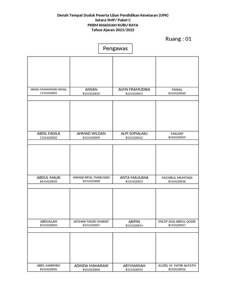 Denah Duduk Peserta UPK Paket C BLM | PDF