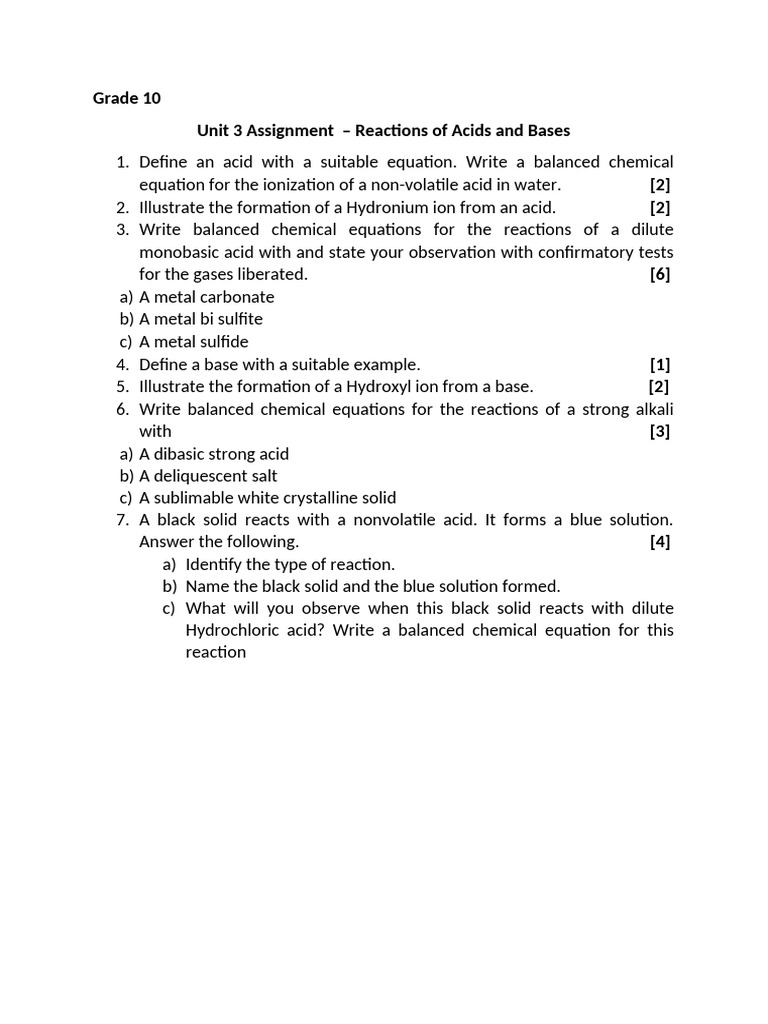 Unit 3 Assignment - Reactions of Acids and Bases | PDF