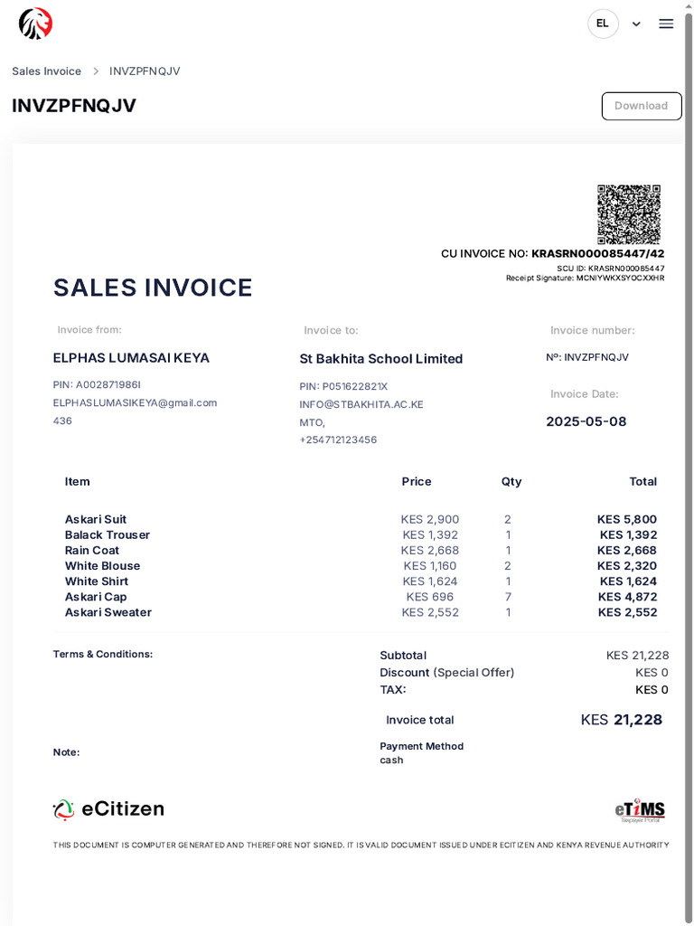 Kenya Revenue Authority - eCitizenHH | PDF | Invoice | Payments