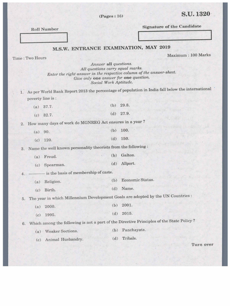 MSW Entrance 2019 | PDF
