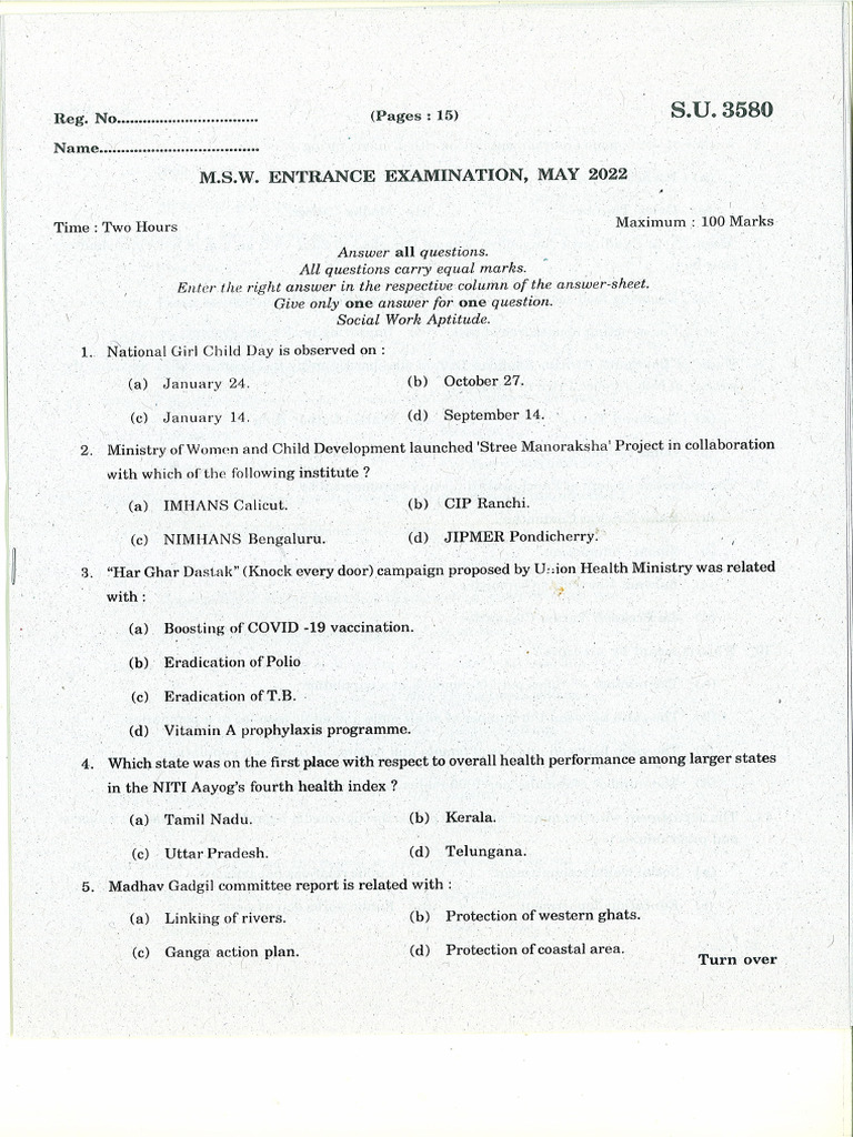 MSW Entrance 2022 | PDF