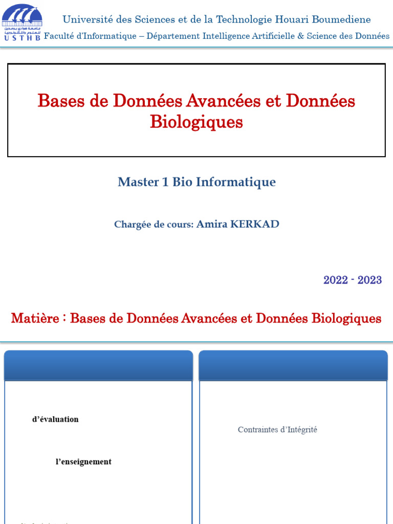 Bases de Données Avancées en Bioinformatique | PDF | Base de données ...