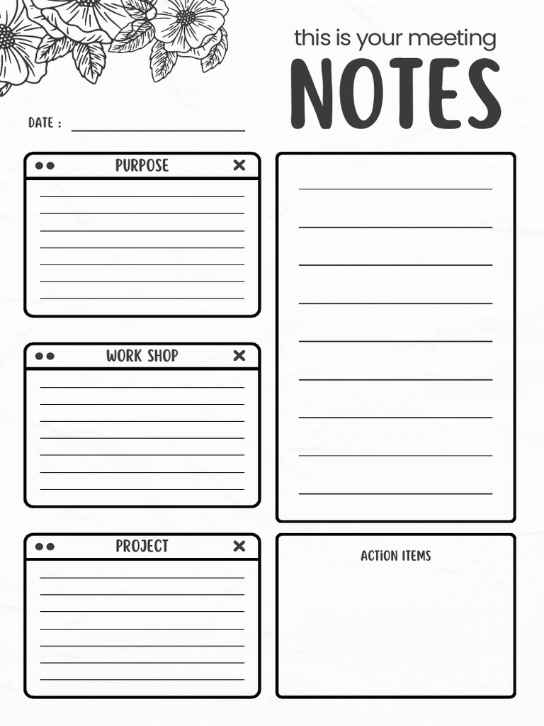 White Black Simple Flower Meeting Notes | PDF