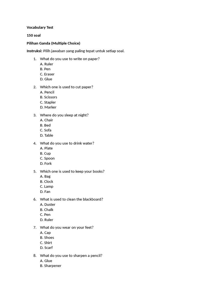 Vocabulary Test 150 Soal | PDF