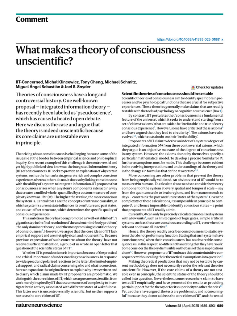 Critique of Integrated Information Theory | PDF | Consciousness | Theory