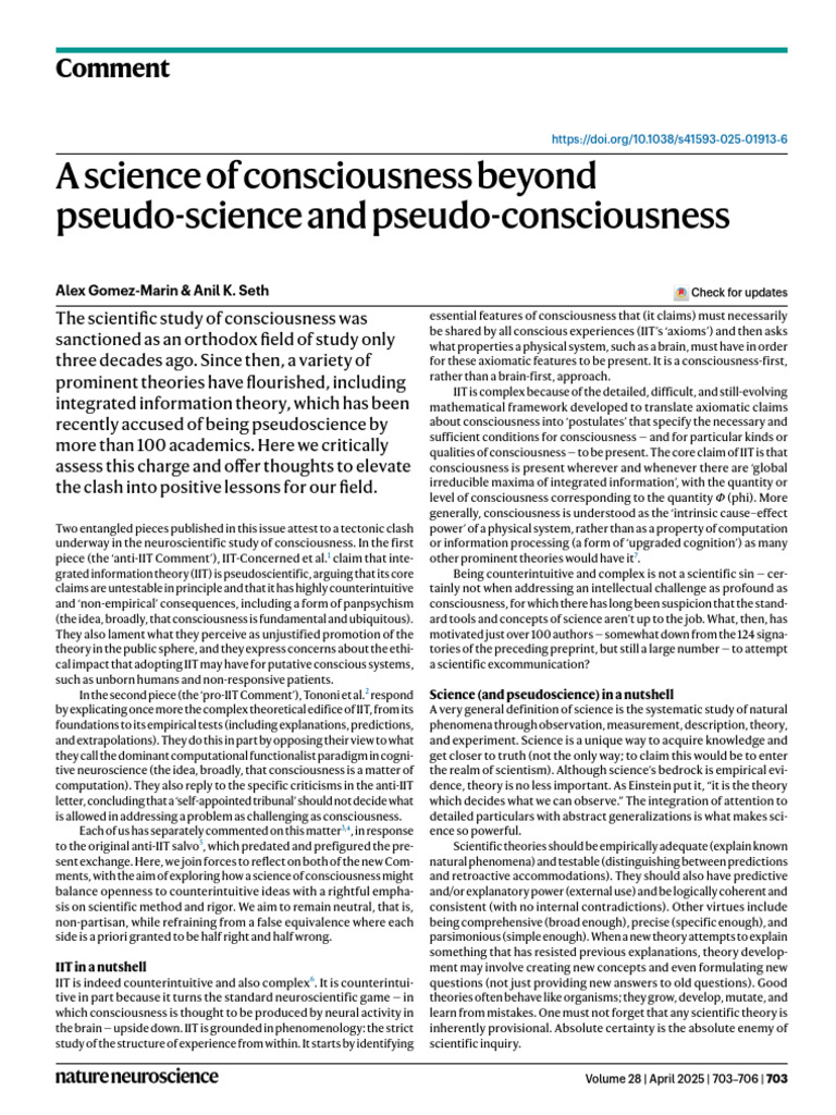 A Science of Consciousness Beyond Pseudo-Science and Pseudo-Consciousness | PDF | Falsifiability ...