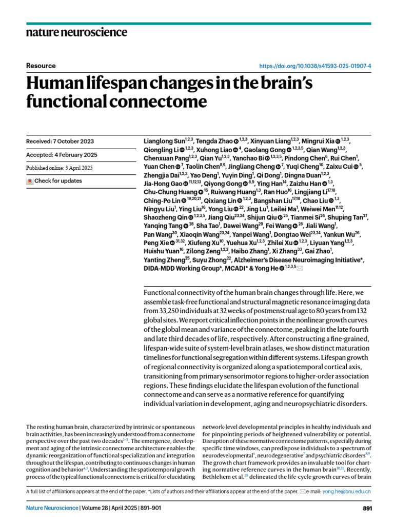Human Lifespan Changes in The Brain's Functional Connectome | PDF ...