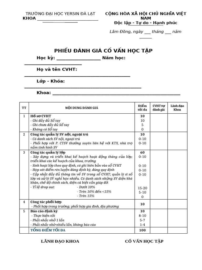 MAU PHIEU DANH GIA CVHT | PDF