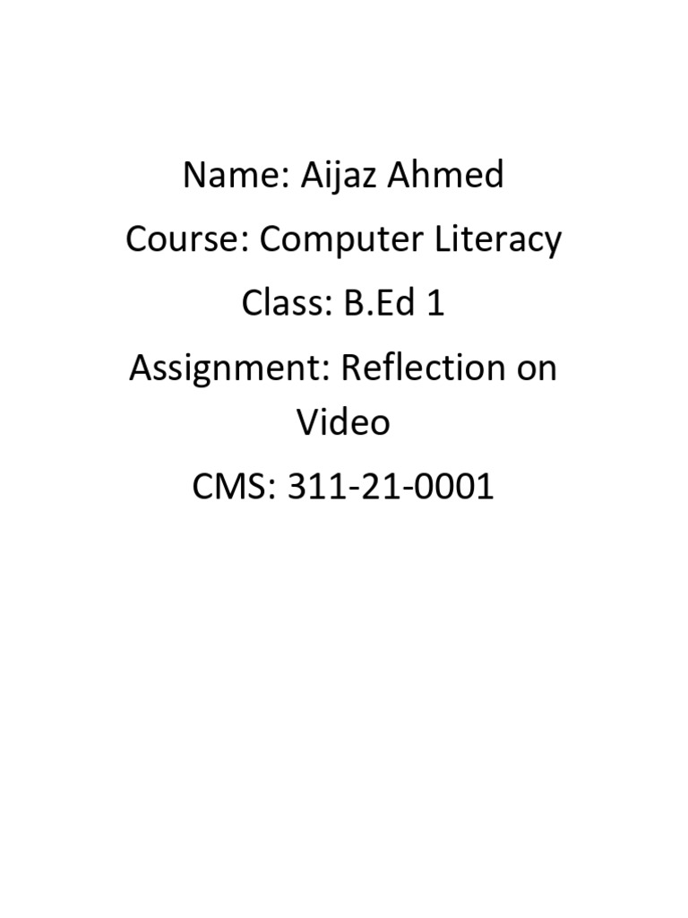 CL - Assignment 1 Reflection On Video | PDF | Education Theory | Intelligence