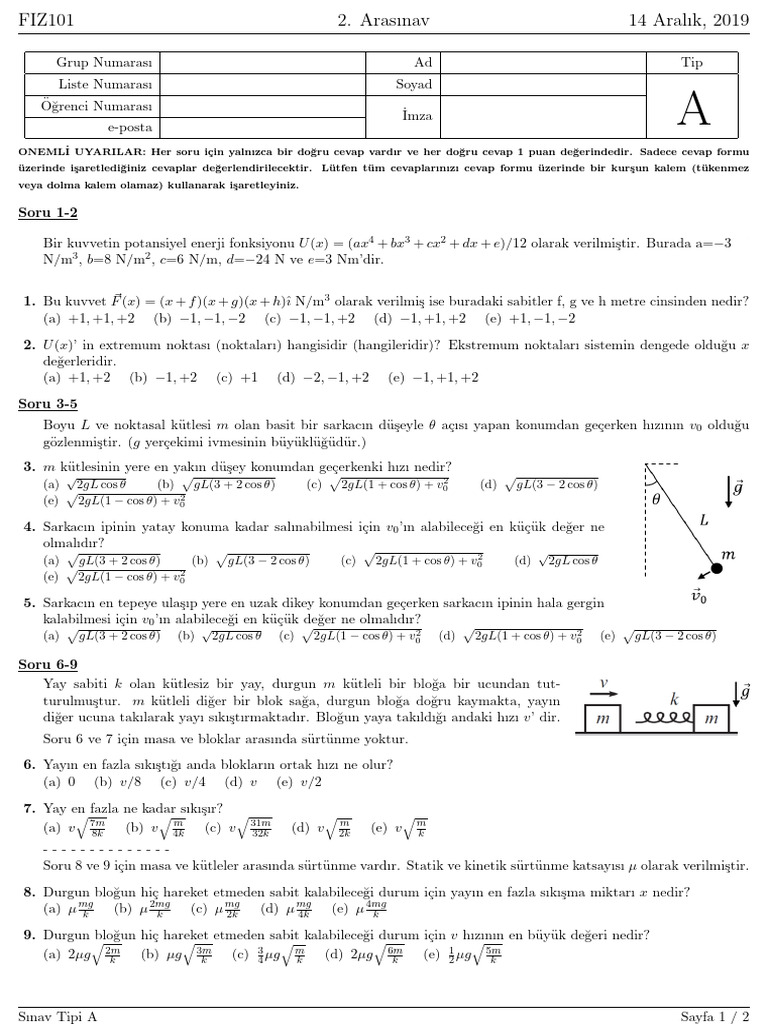 2019-2020G Fiz101 2V | PDF