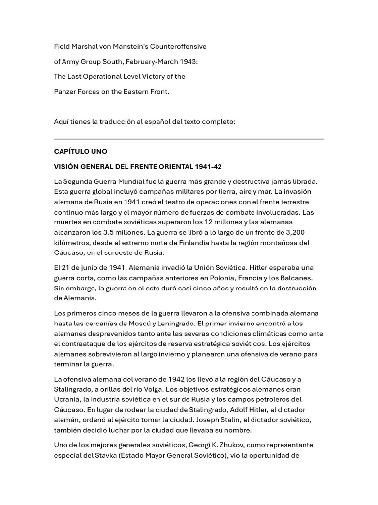 TESIS - Field Marshal Von Manstein's Counteroffensive | PDF | Batalla ...