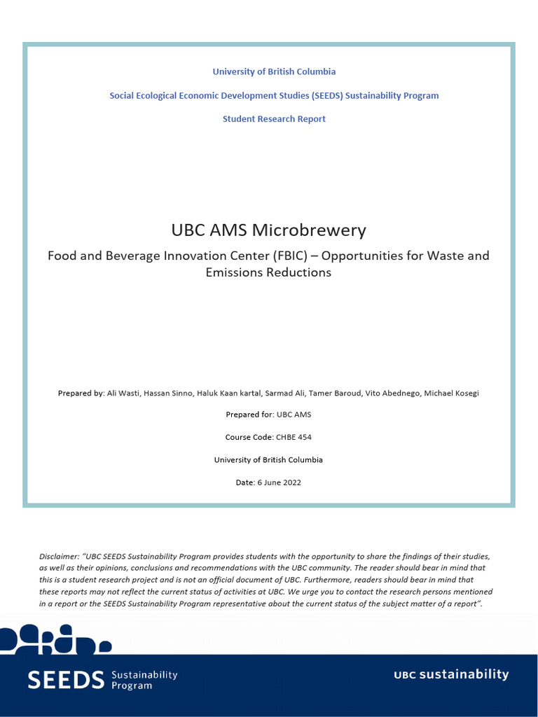 CHBE - 454 - UBC AMS Microbrewery - FinalReport | PDF | Brewing | Beer