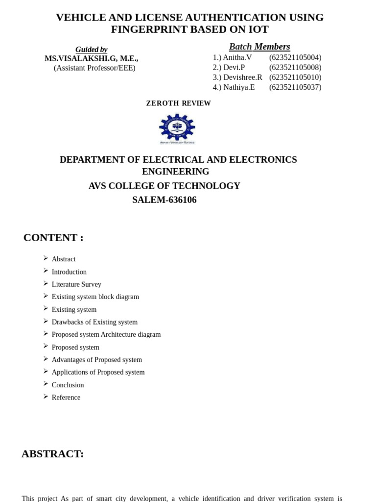 Vehicle and License Authentication Using Fingerprint Based On Iot | PDF | Authentication | Radio ...
