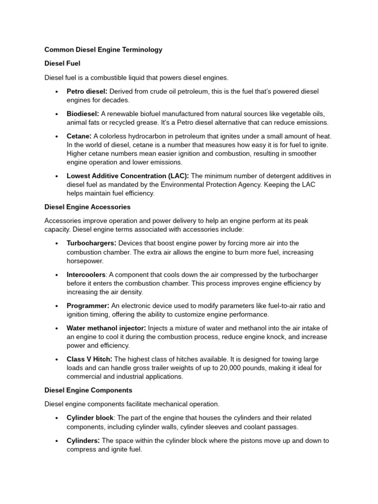 Common Diesel Engine Terms Explained | PDF | Internal Combustion Engine ...