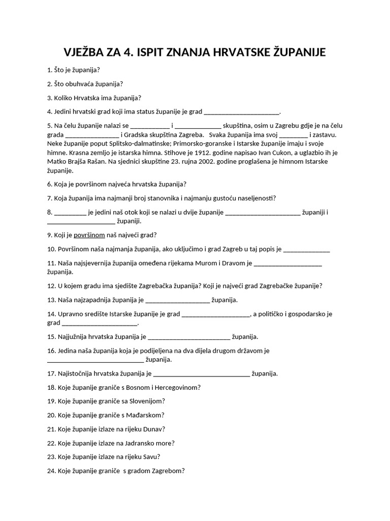 VJEÅ BA ZA 4. ISPIT ZNANJA HRVATSKE Å UPANIJE 5.razred | PDF