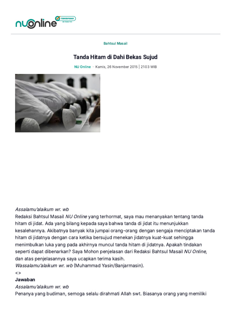 Tanda Hitam Di Dahi Bekas Sujud | PDF