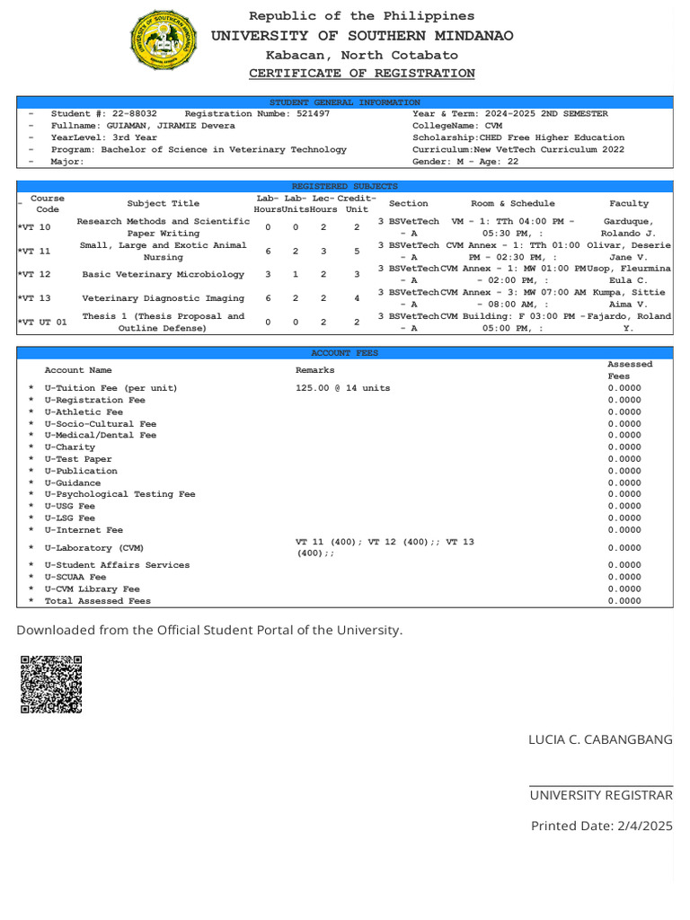 USM Student Registration Certificate 2024 | PDF | Educational Stages
